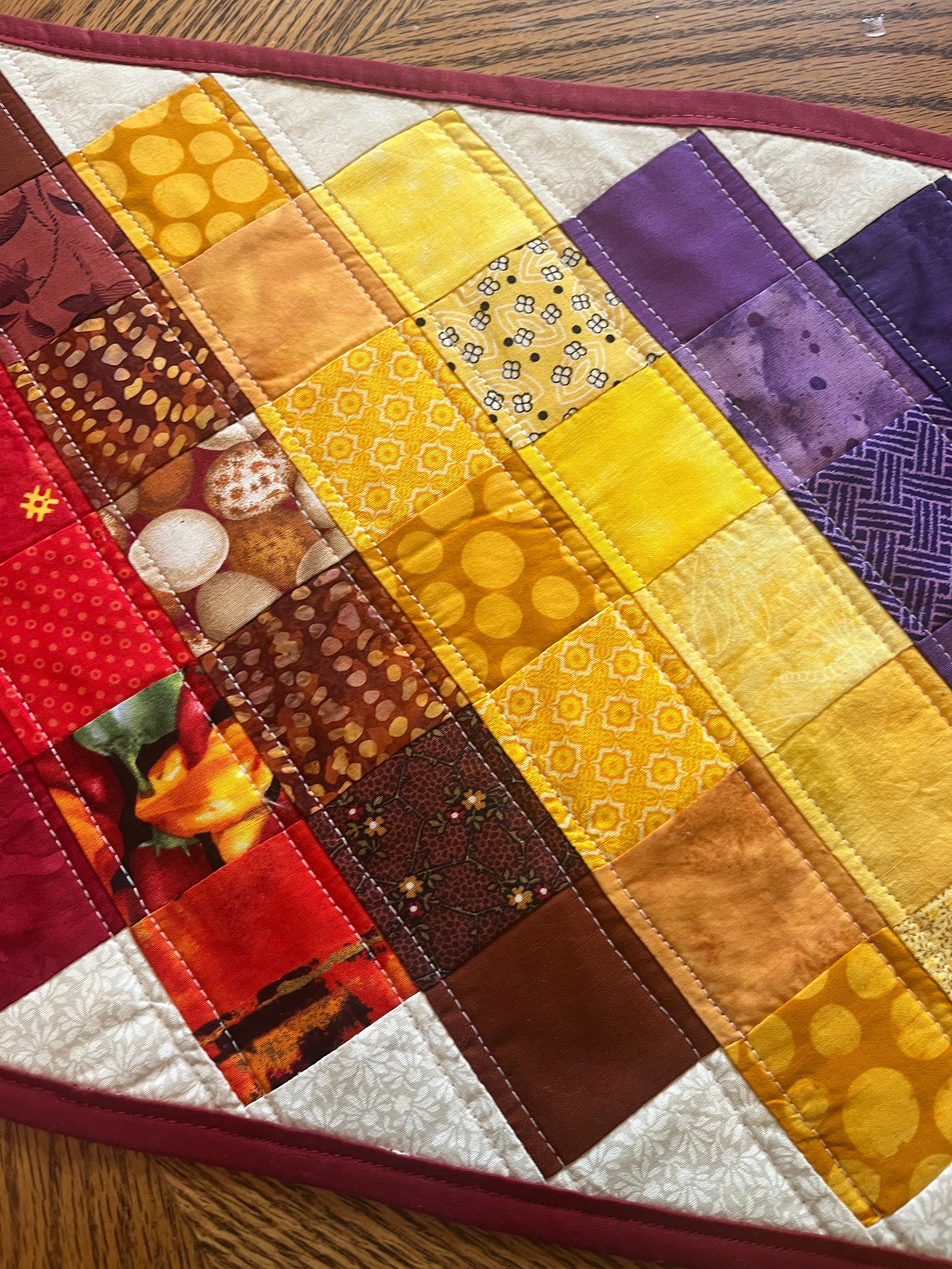 Quilted Table Runner, Rainbow Quilted Table Topper, Colorful Mosaic Scrap Quilt Table Runner ...