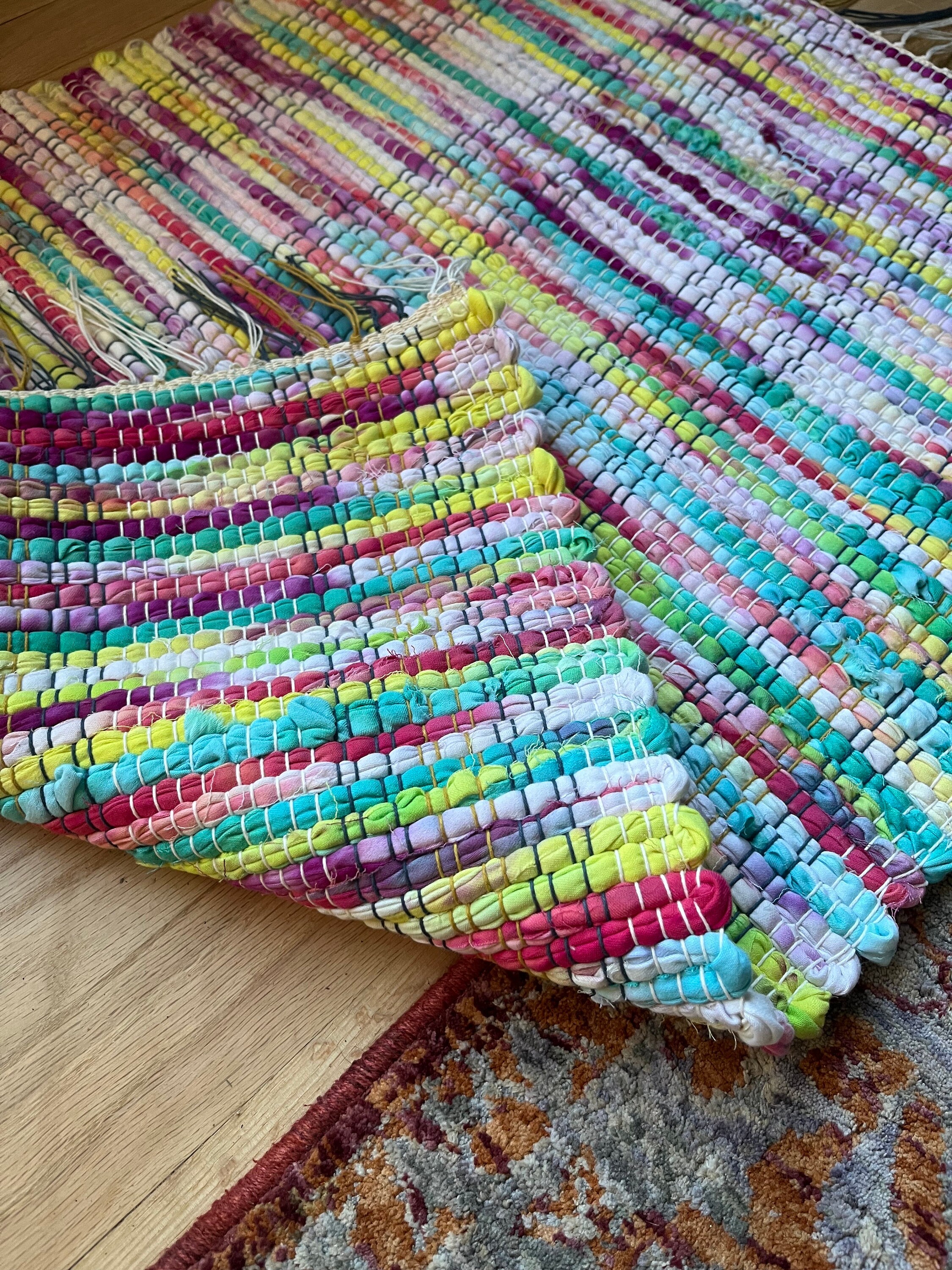 Handmade Rag Rug, Multicolored Rug. Bright Colored Cheerful Rug. 30x21 ...