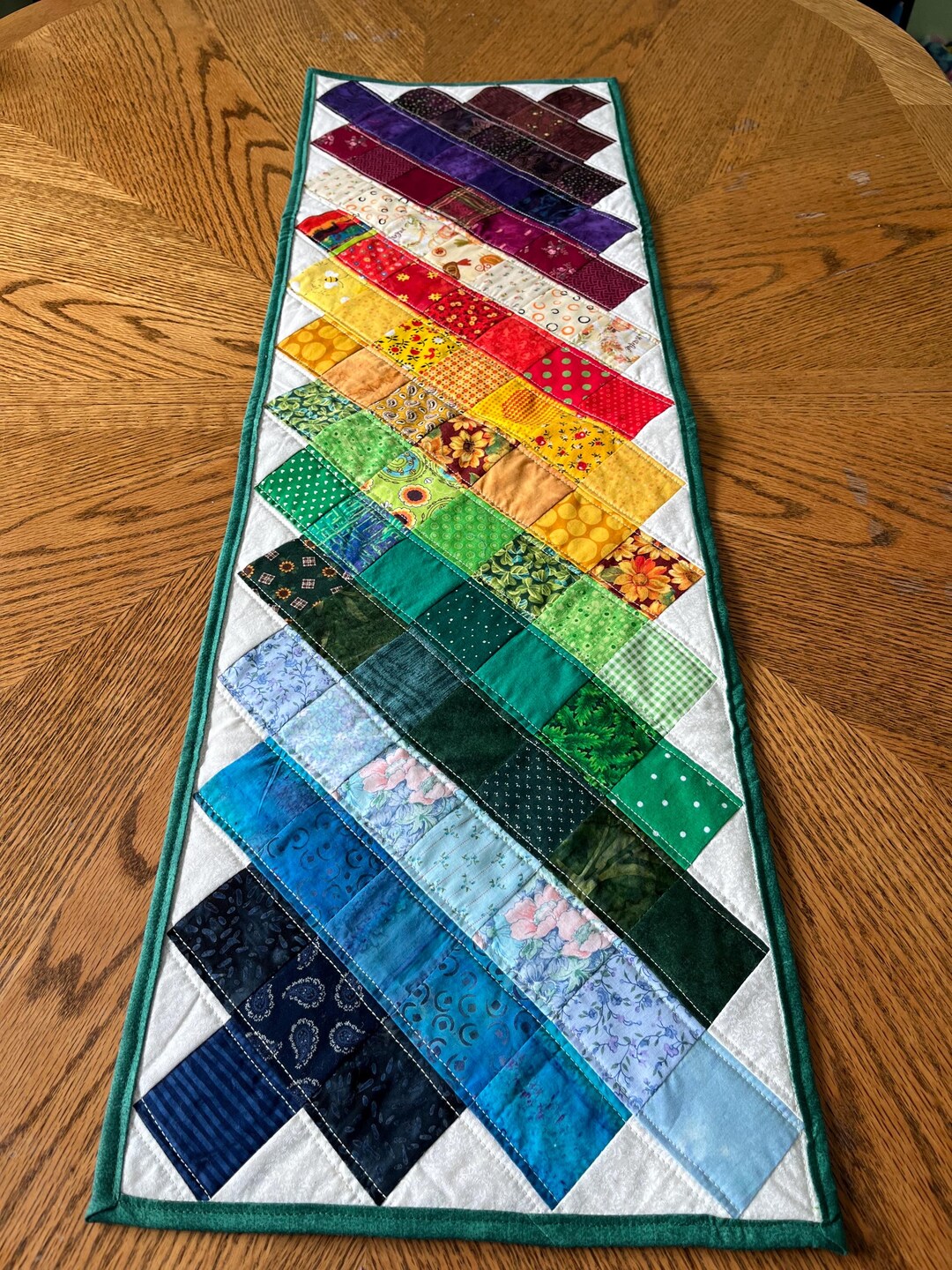 Quilted Table Runner, Rainbow Quilted Table Topper, Colorful Mosaic ...