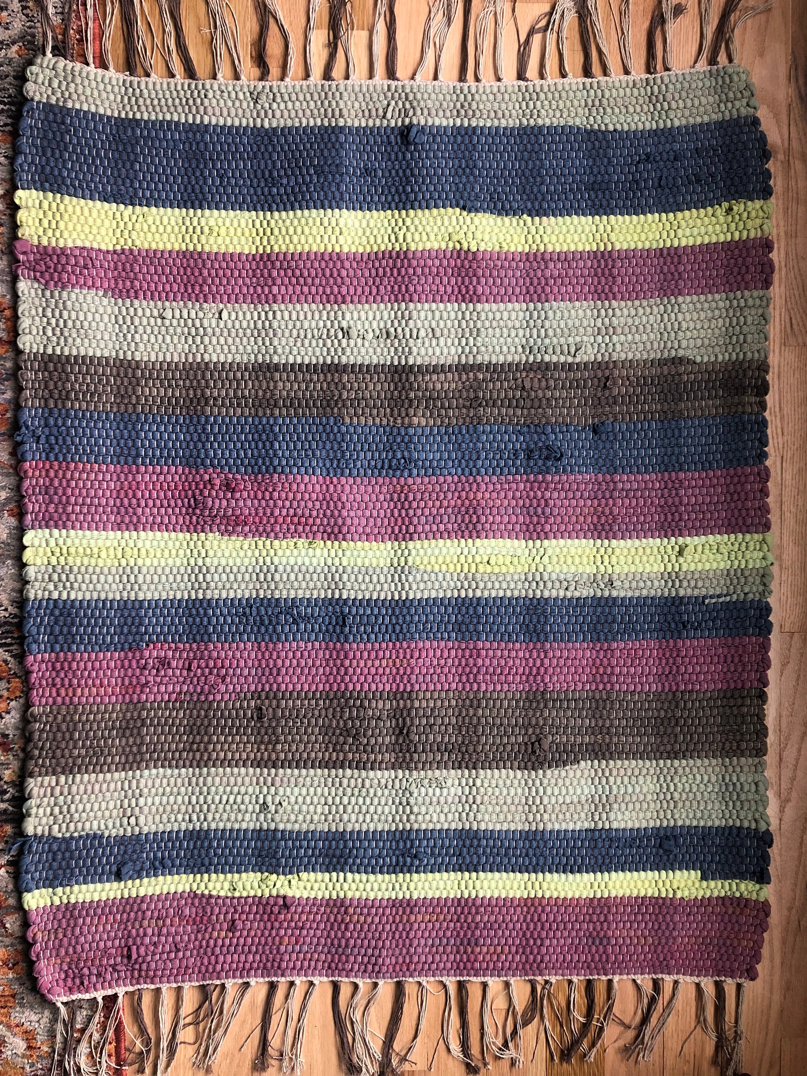 Handmade Rag Rug. Hand Dyed Materials in Purple, Green, Blue, and Grey ...
