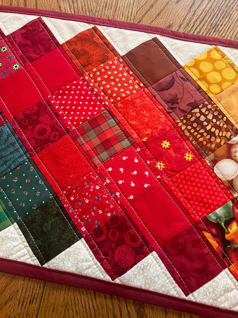 Quilted Table Runner, Rainbow Quilted Table Topper, Colorful Mosaic Scrap Quilt Table Runner ...
