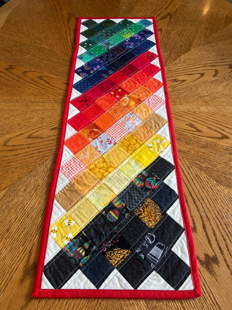 Quilted Table Runner, Rainbow Quilted Table Topper, Colorful Mosaic ...