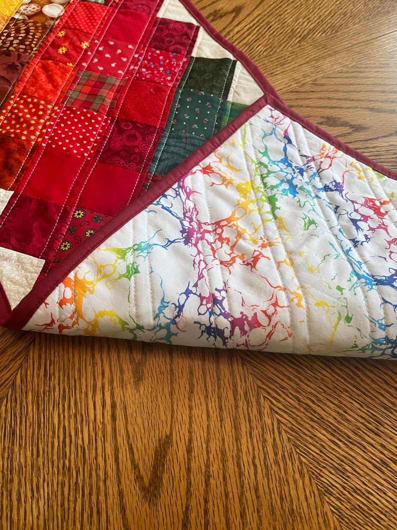 Quilted Table Runner, Rainbow Quilted Table Topper, Colorful Mosaic ...