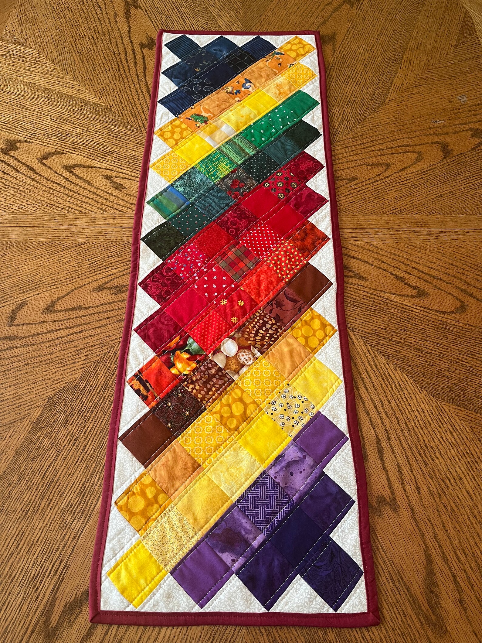 Quilted Table Runner, Rainbow Quilted Table Topper, Colorful Mosaic ...