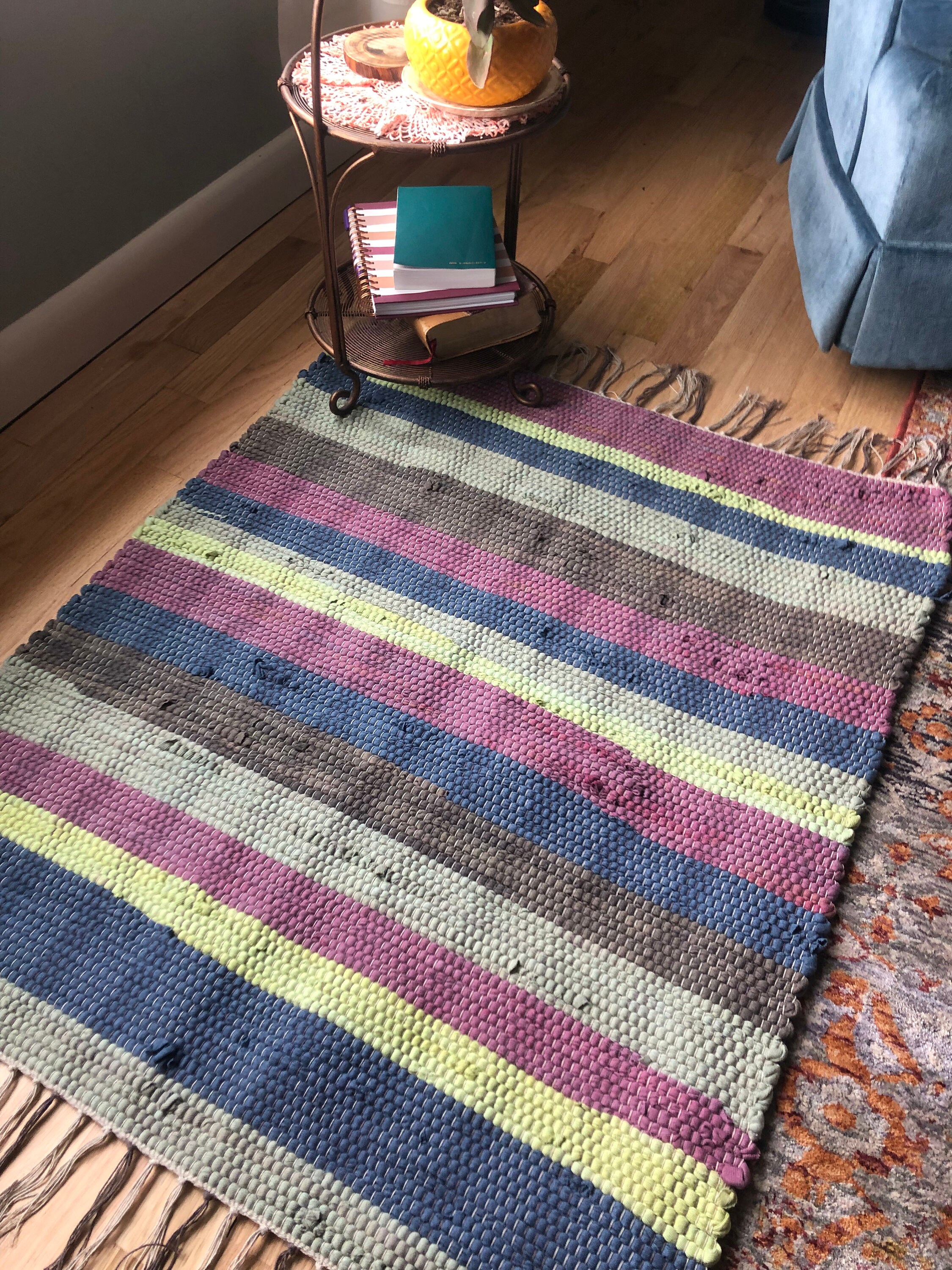 Handmade Rag Rug. Hand Dyed Materials in Purple, Green, Blue, and Grey ...