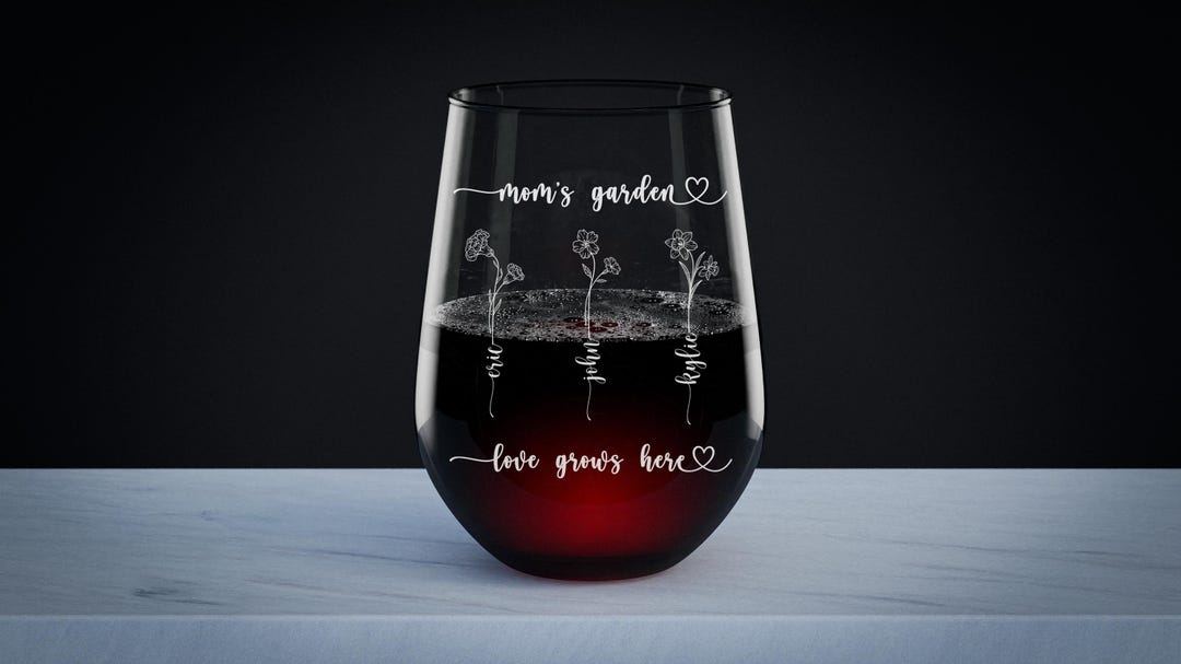 Custom Moms Garden Design Laser Engraved Wine Glass, Personalized With ...