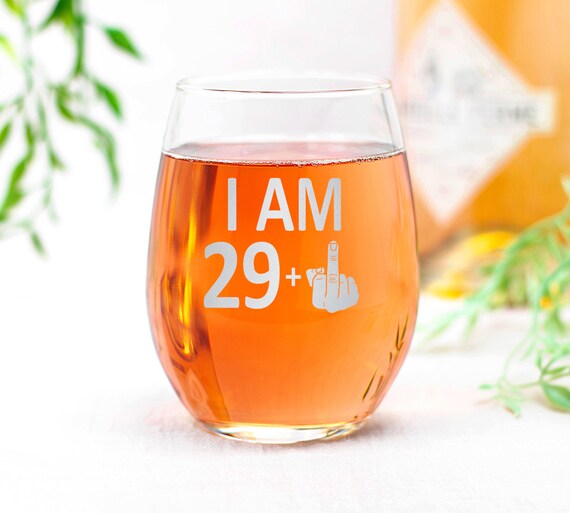 29 1 30th Birthday Middle Finger Graphic Stemless Wine Glass | Etsy