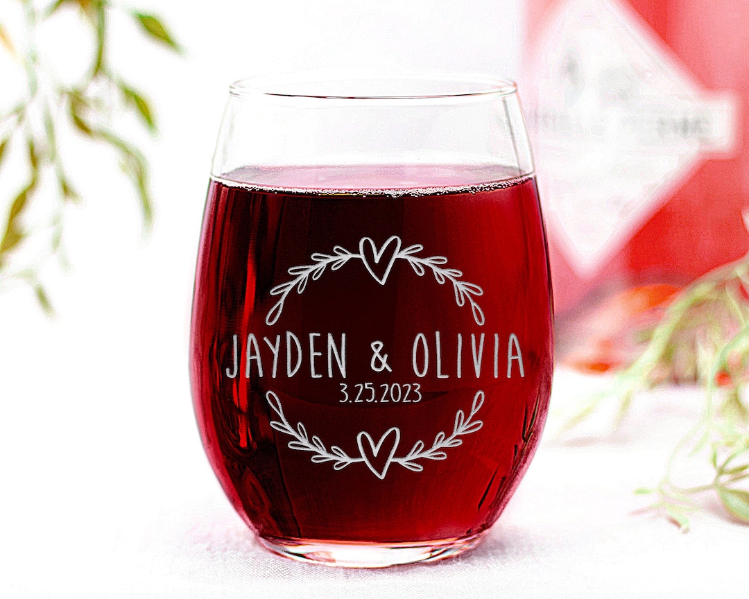 Personalized Wedding Glass, Custom Name Wedding Date Glass, Stemless Wine Glass, Gifts for ...