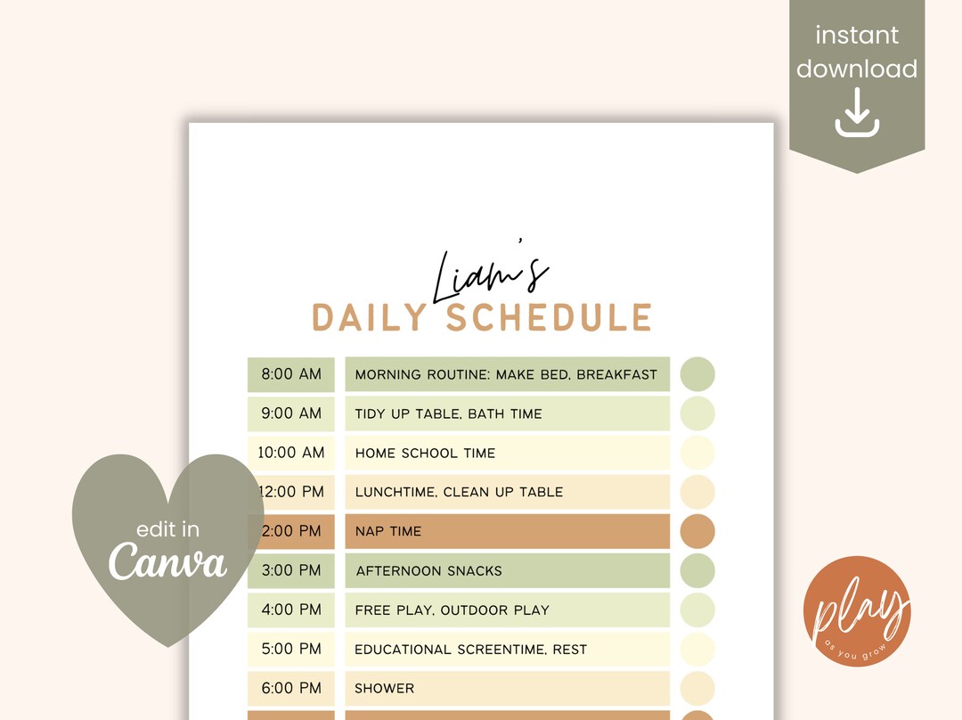 Neutral Kids Daily Schedule Editable PDF Routine Chart - Etsy