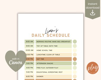 Rainbow Pastel Kids Daily Schedule Checklist Personalized Printable ...