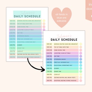 Rainbow Pastel Kids Daily Schedule Checklist Personalized Printable ...
