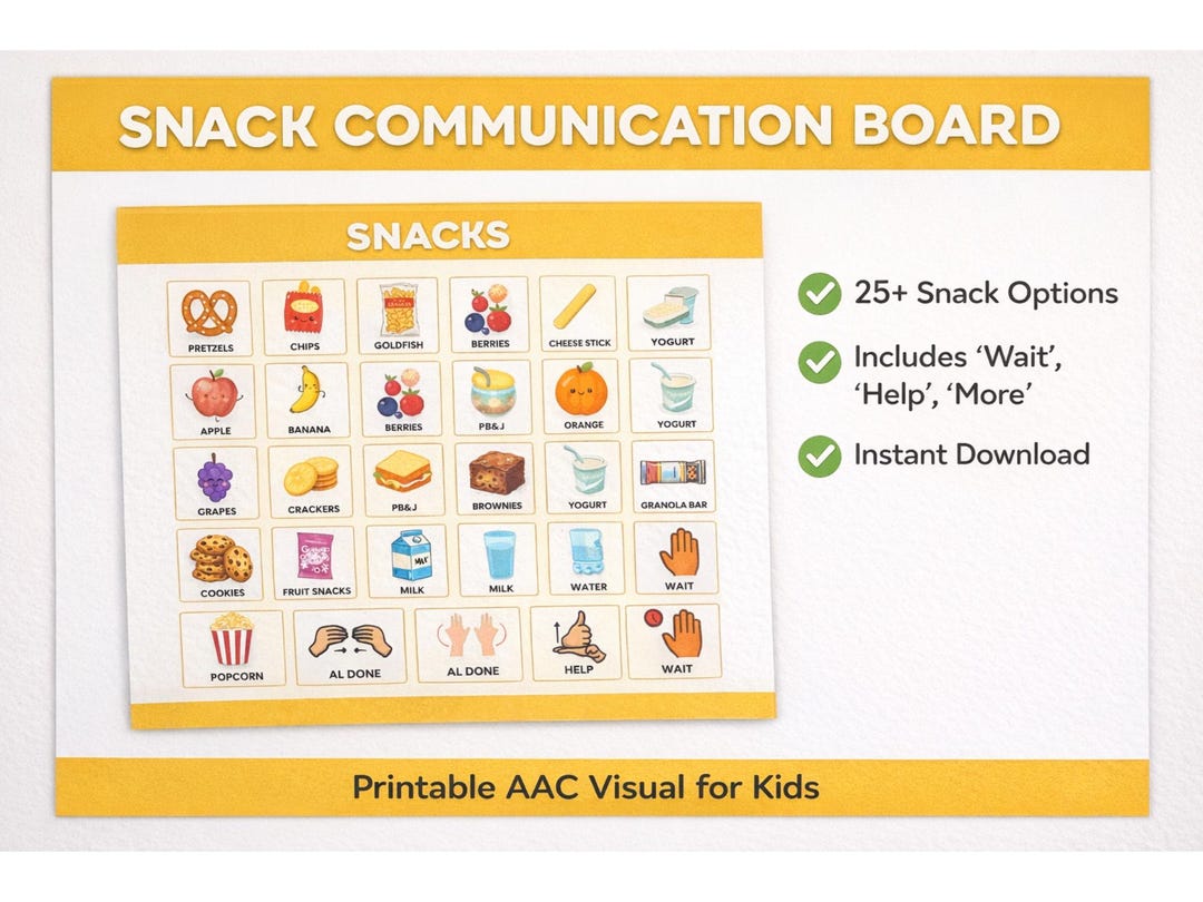 Snack Communication Board for Kids | Visual AAC Pecs Chart (digital ...