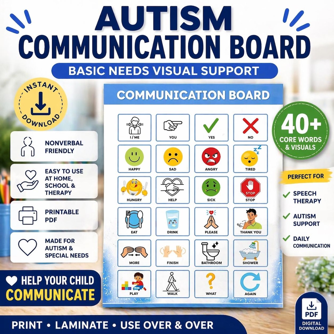 Autism Communication Board Printable | AAC Visual Support | Speech ...