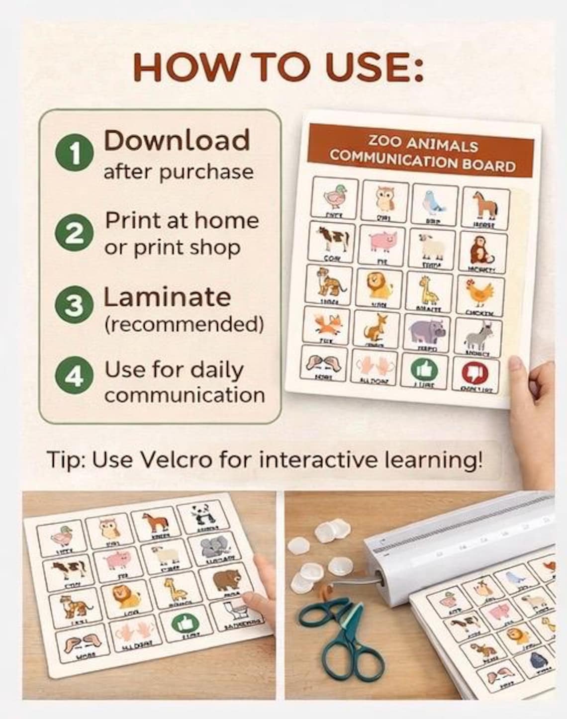 Zoo Animals AAC Communication Board | Printable Speech Therapy & Autism ...