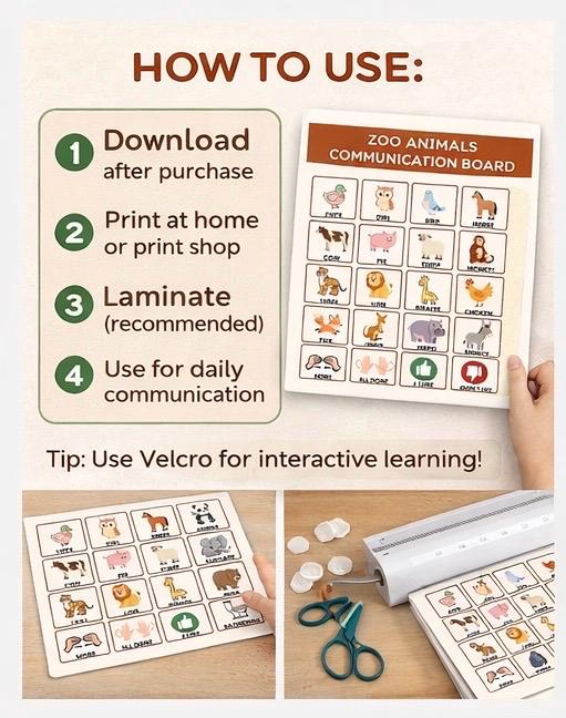 Zoo Animals AAC Communication Board | Printable Speech Therapy & Autism ...