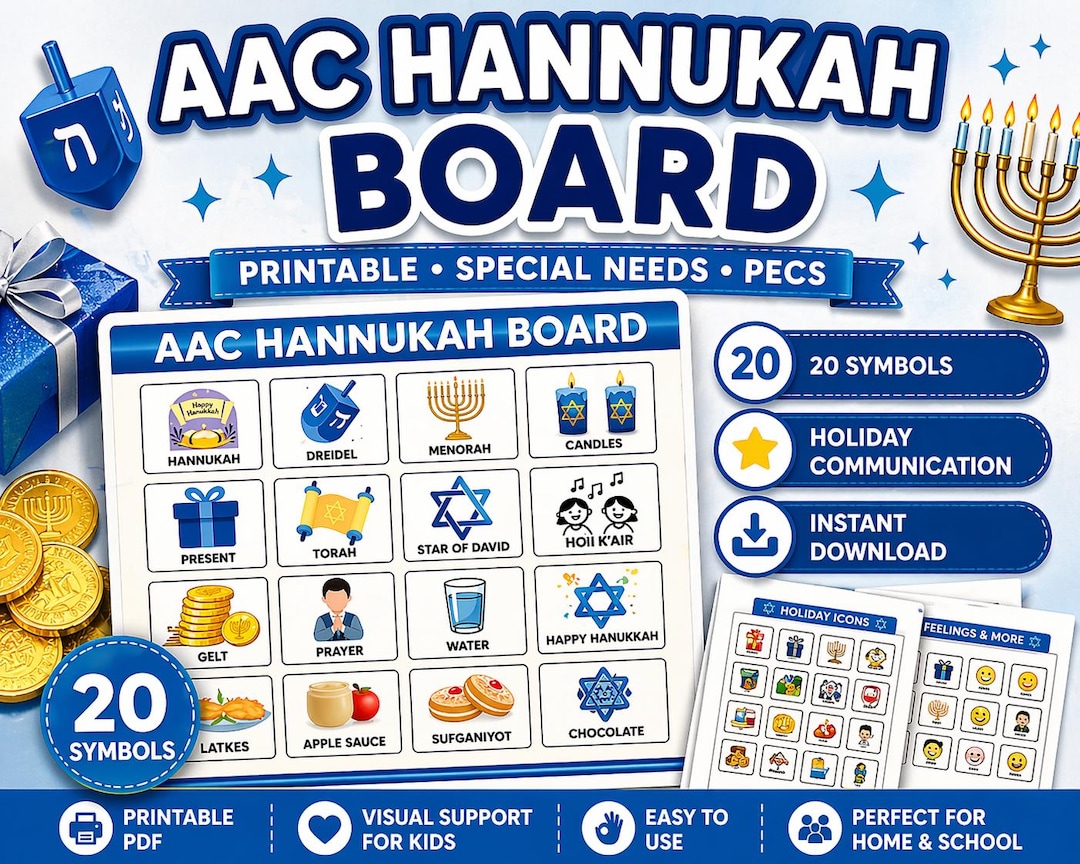 AAC Hanukkah Communication Board Printable | PECS Visual Schedule ...