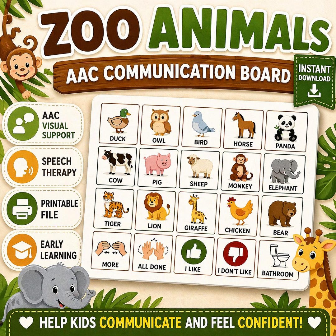 Zoo Animals AAC Communication Board | Printable Speech Therapy & Autism ...