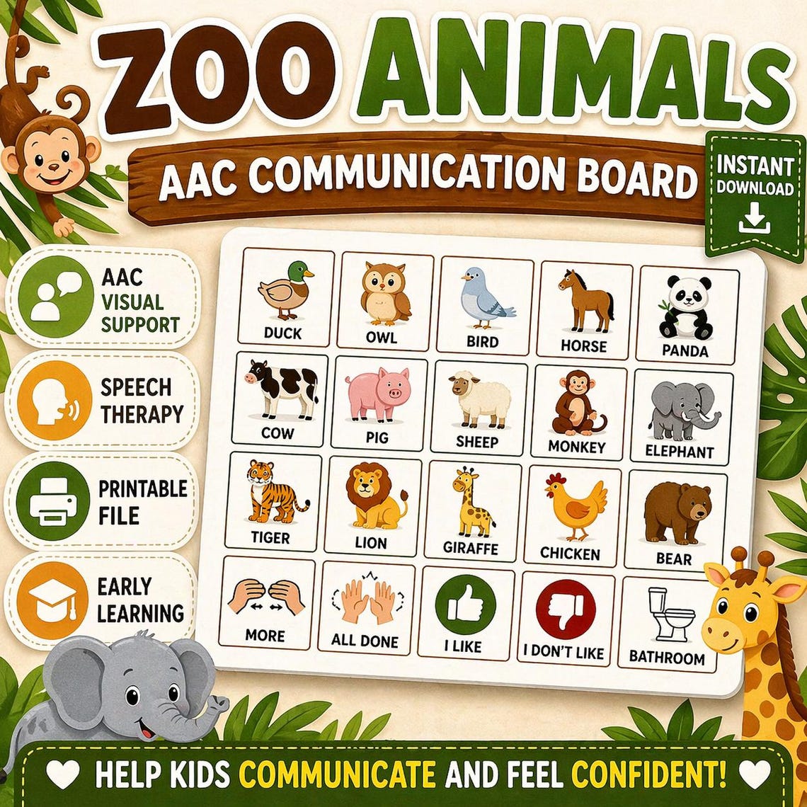 Zoo Animals AAC Communication Board | Printable Speech Therapy & Autism ...