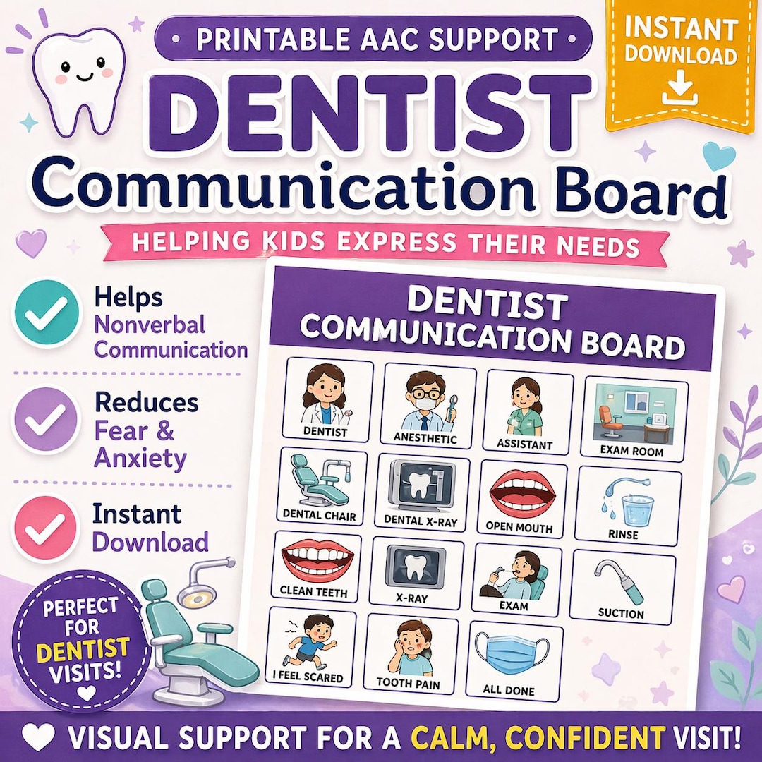 Dentist Communication Board for Kids | AAC Visual Support, Autism ...