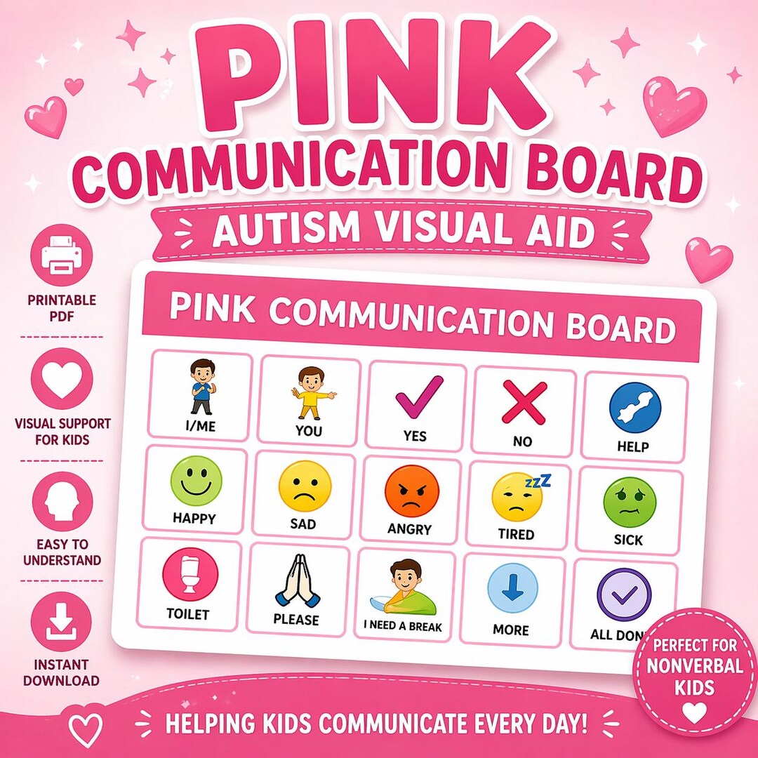 Pink Communication Board | Autism AAC Visual Aid (digital Download) - Etsy