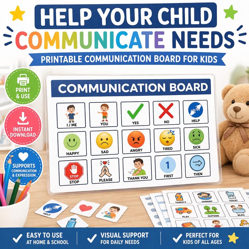 Autism Communication Board Printable | AAC Core Words Speech Therapy ...