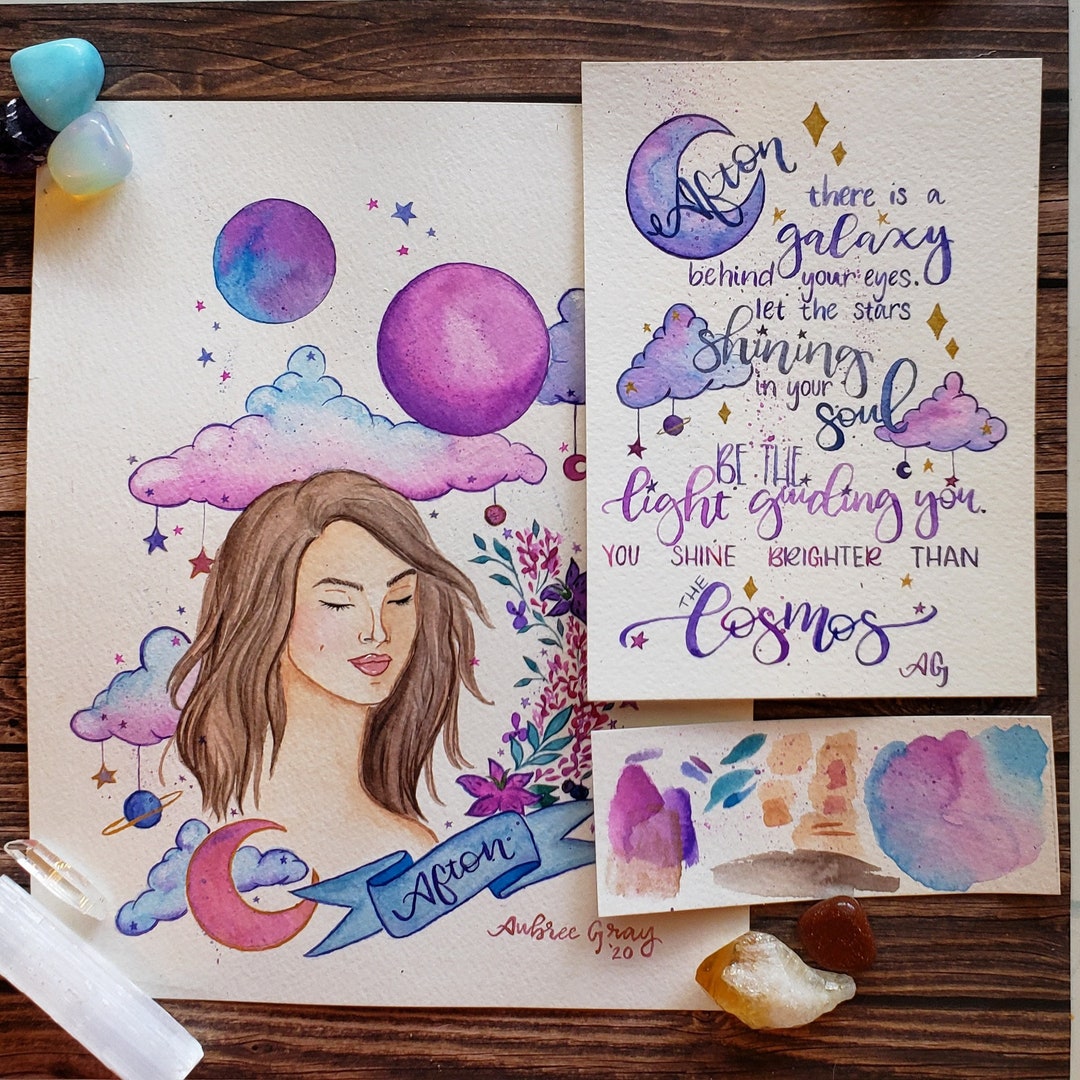 Self Care Package / Words of Affirmation / Watercolor Self Portrait ...