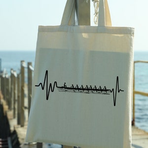 Heart Beat Rowing Tote Bag, Rowers Gift, Boat Team Tote Bag, Rowing ...