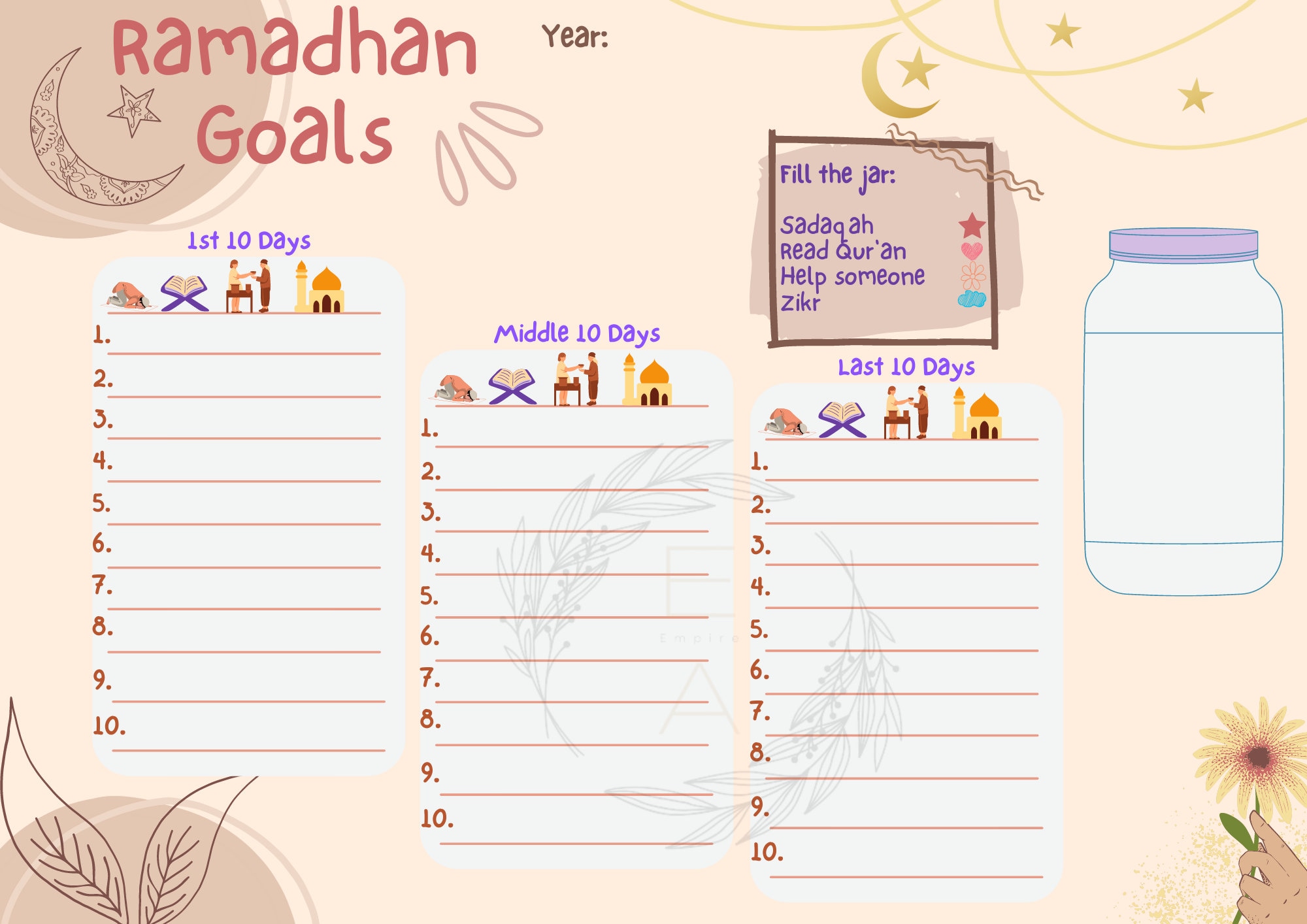 Ramadan Goals Checklist Planner Digital Printable | Etsy