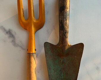 Vintage Garden Trowel and Fork, Hand Painted, Garden Tools, Gardener ...