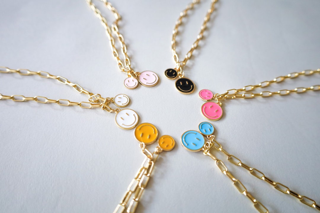 Double Smiley Face Necklace - Etsy