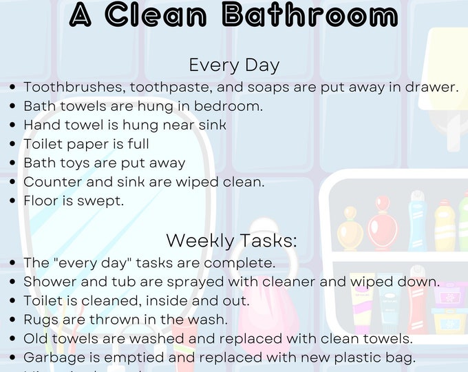 Kids Clean Bathroom Task Checklist - Etsy