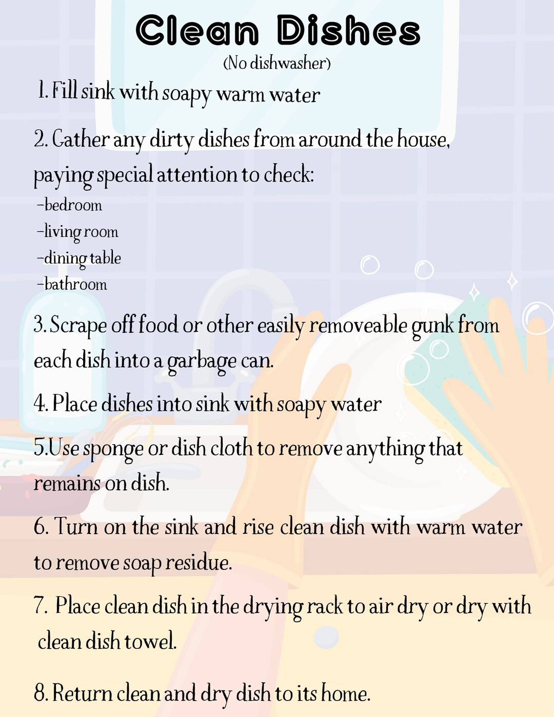Clean Dishes Printable Checklist - Etsy