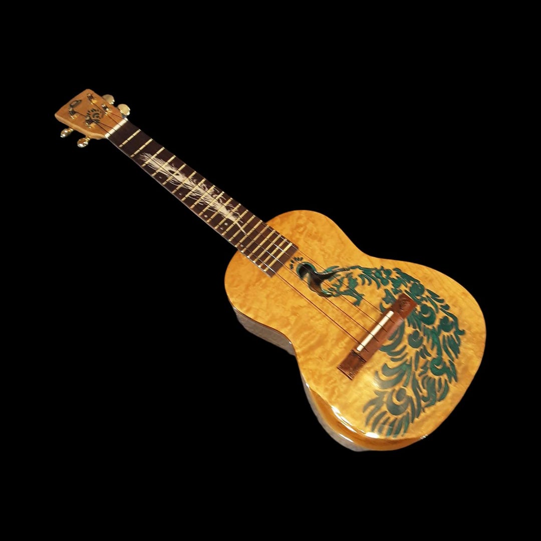 Peacock Inlaid Tenor Ukulele: Flame Maple Top, Bastogne Walnut, French ...