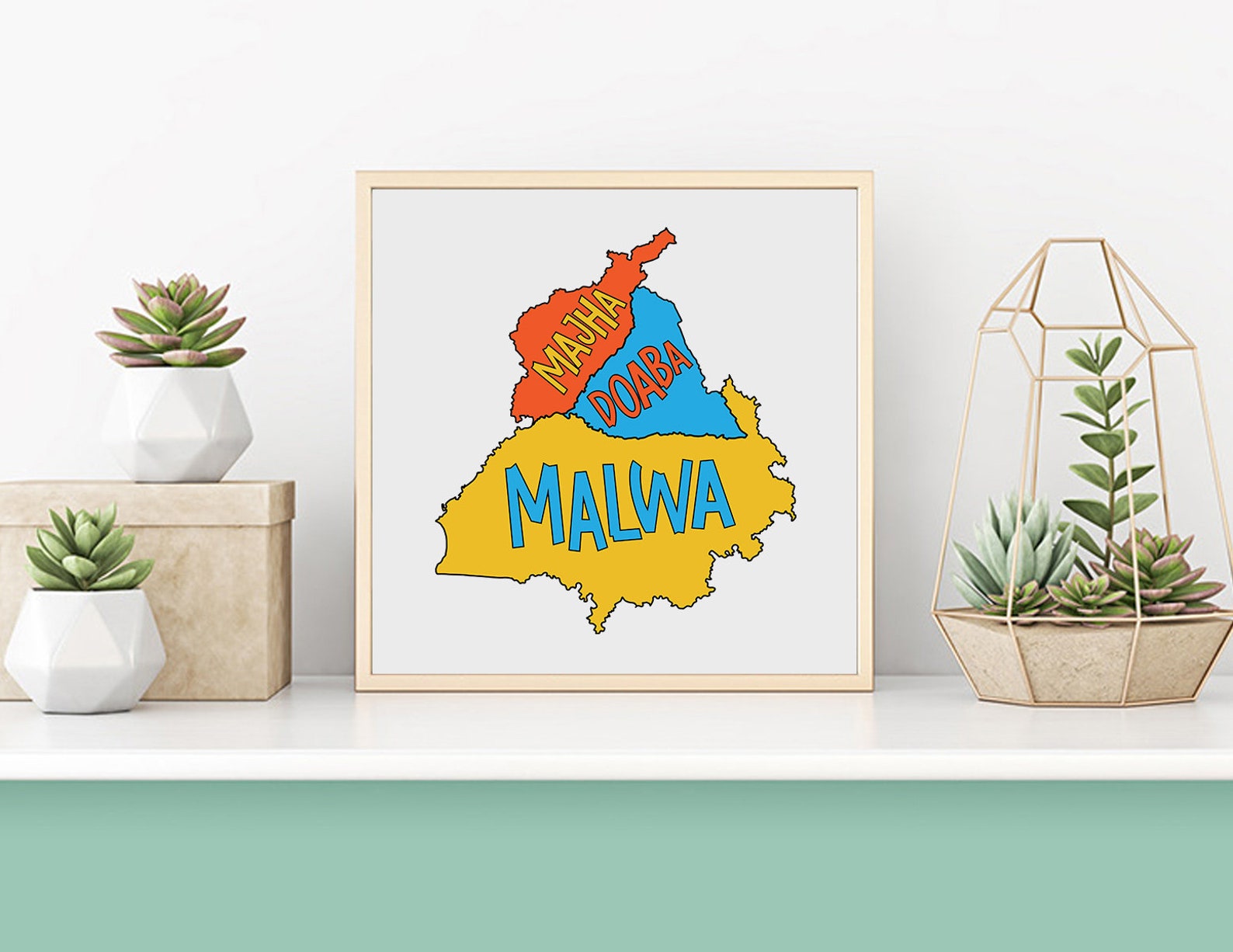 Majha Doaba Malwa Map Poster Digital Download Punjab Sikh Art Home ...