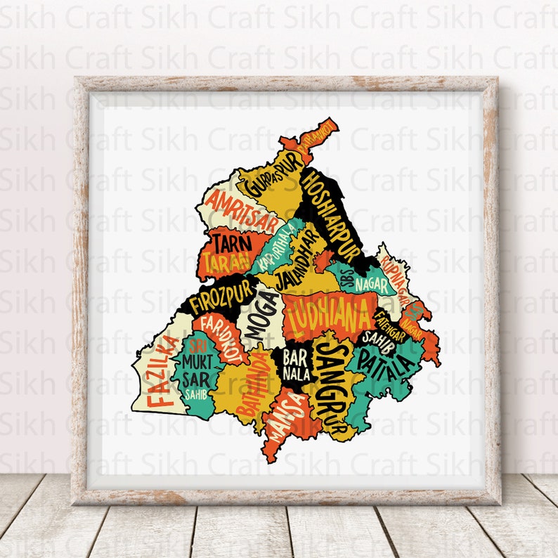 Punjab Map Poster Digital Download Punjab Sikh Art Home - Etsy