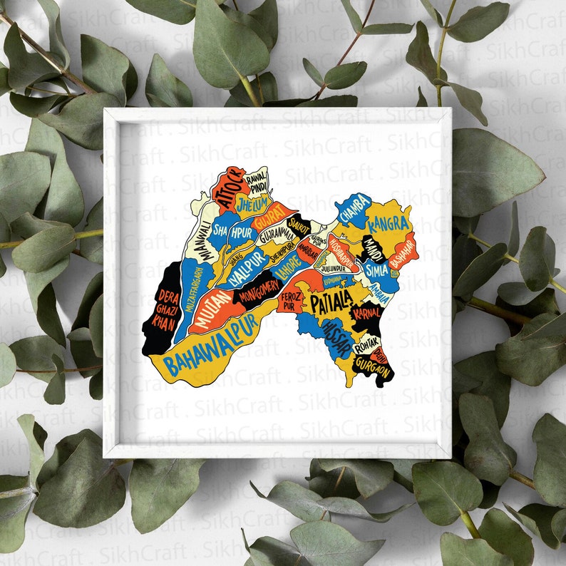 United Punjab Map Digital Download Charda Punjab Sikh Art Home Decor ...
