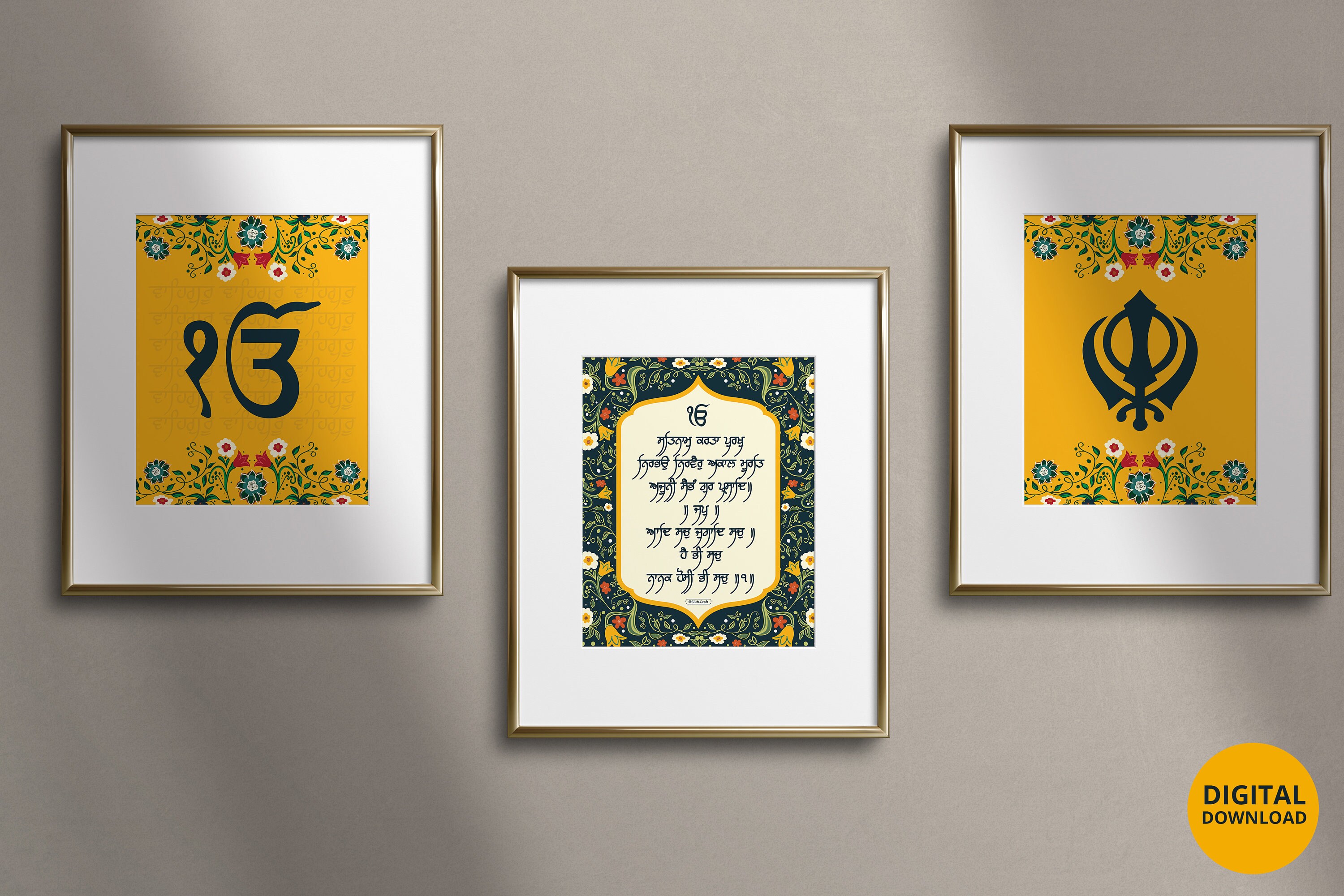Sikh Art Print Set of 3, Mool Mantar, Khanda, Ek Onkaar, Digital ...