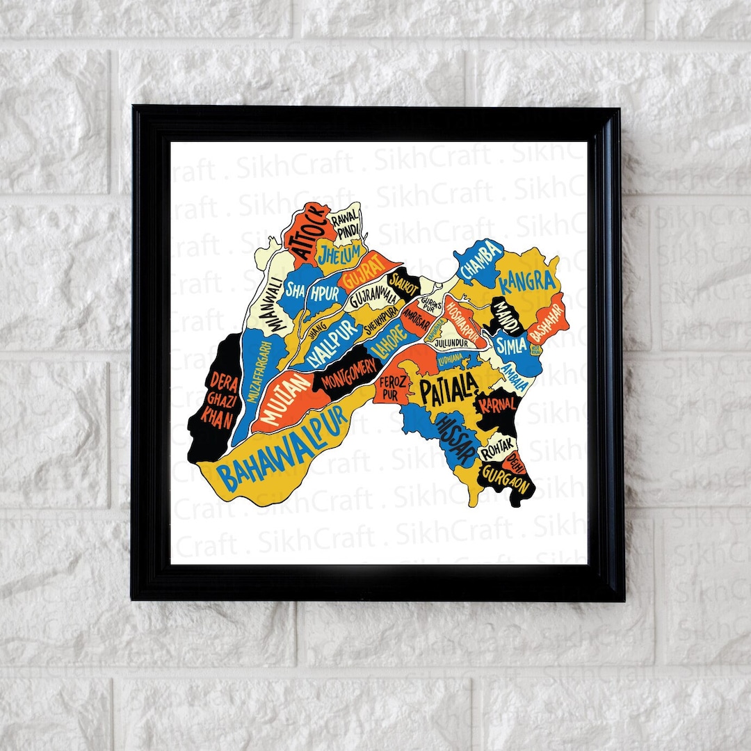 United Punjab Map | Digital Download | Charda Punjab | Sikh Art Home ...
