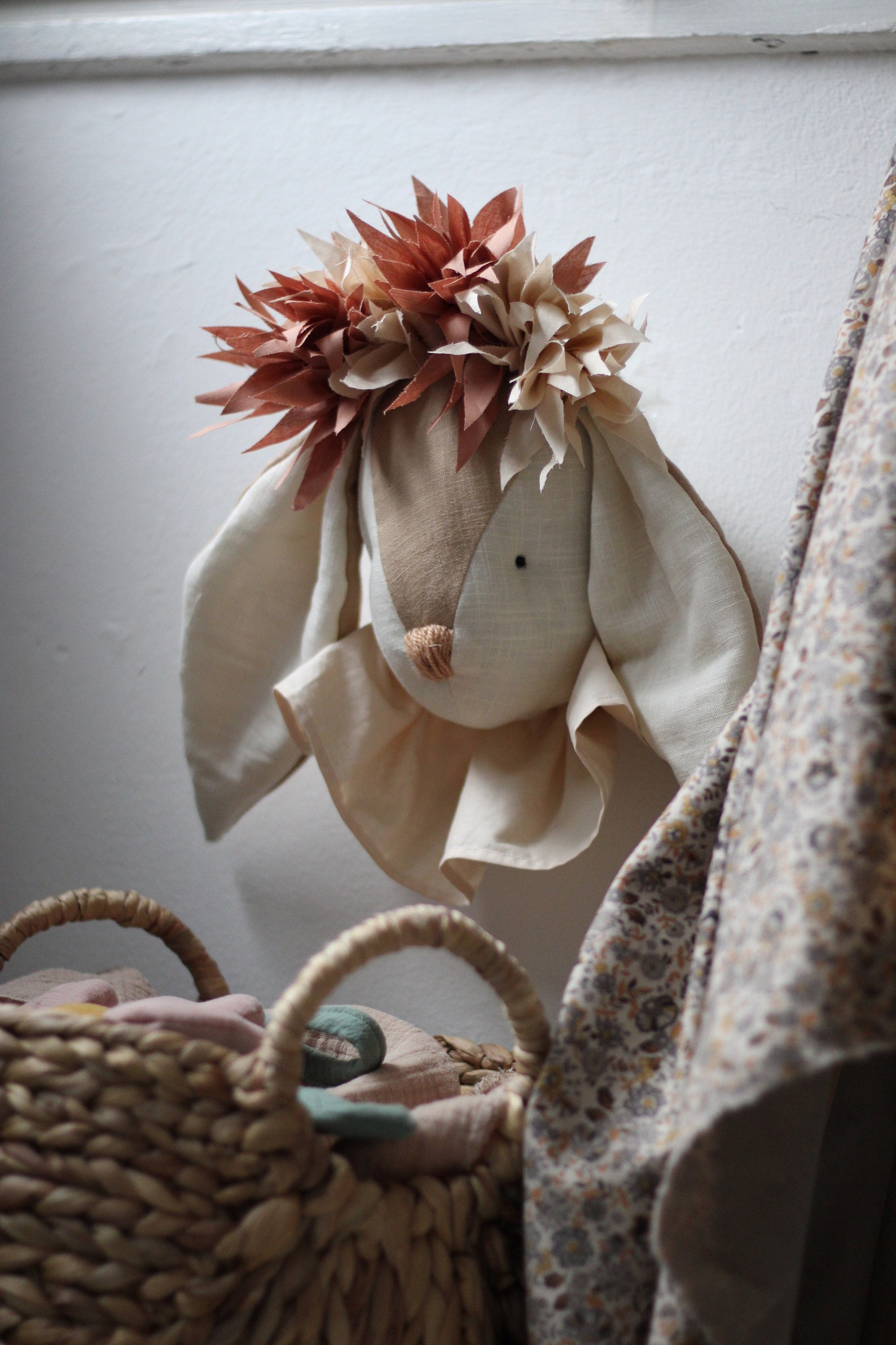 Linen Rabbit Head, Rabbit Mount, Bunny Faux Taxidermy, Linen Animal ...