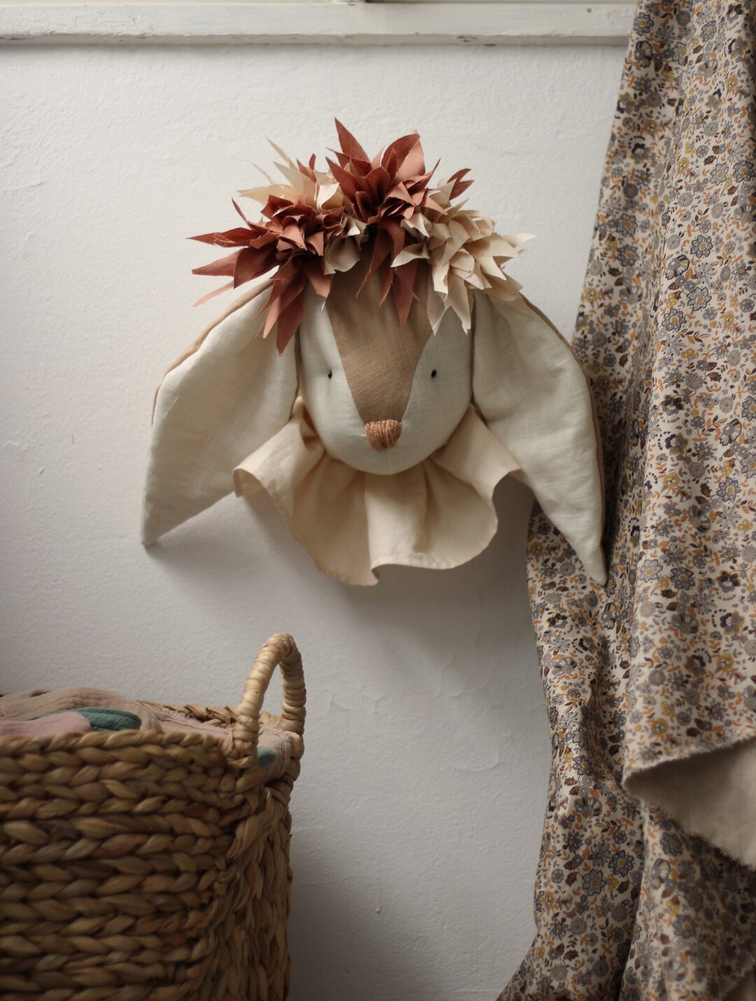 Linen Rabbit Head, Rabbit Mount, Bunny Faux Taxidermy, Linen Animal ...