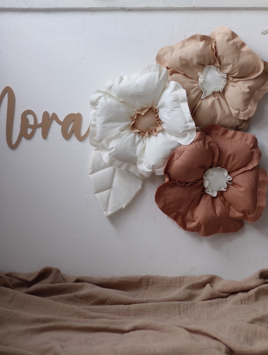 3 Flower Set, Fabric Nursery Flowers, Wall Flower, Baby Room Wall Decor ...