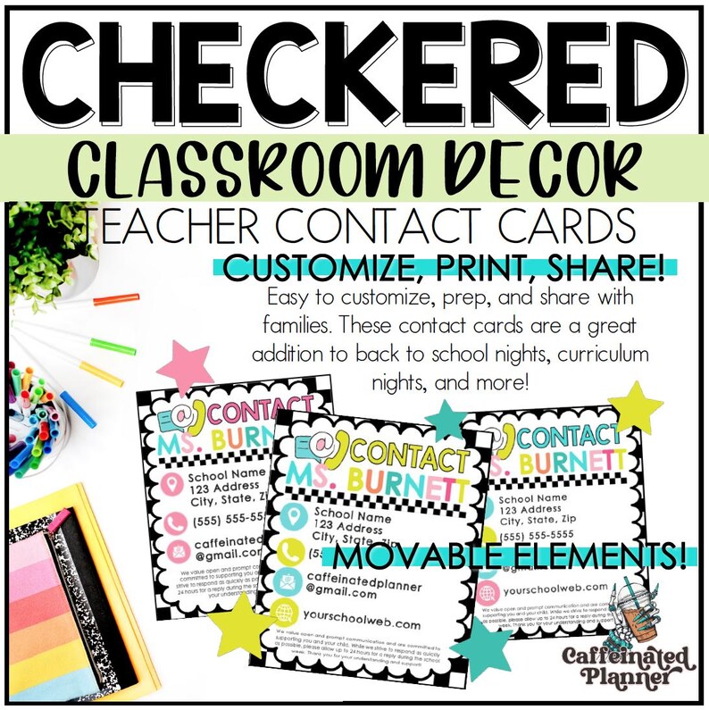 Editable Teacher Contact Cards | Printable Business Cards for Teachers ...