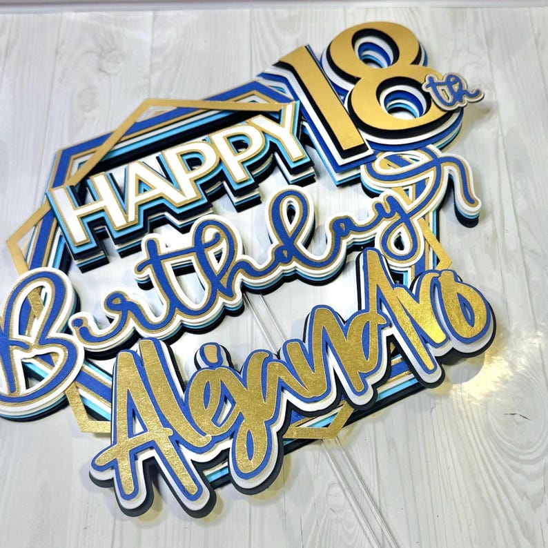 Personalized 18th Birthday Cake Topper: Blue & Black Party Decor - Etsy