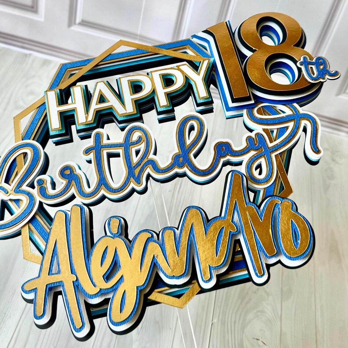 Personalized 18th Birthday Cake Topper: Blue & Black Party Decor - Etsy