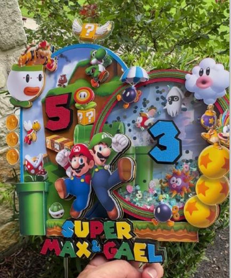 Super Mario Cake Topper: Shaker Birthday Party Decoration - Etsy