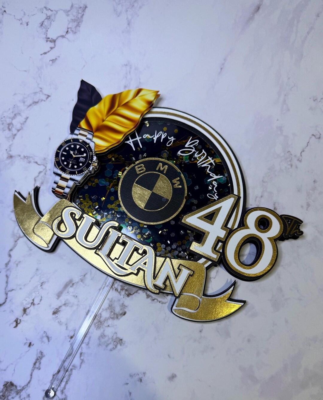 Men's Cake-topper, Car Brand Topper, Dad Birthday Party, Black and Gold ...