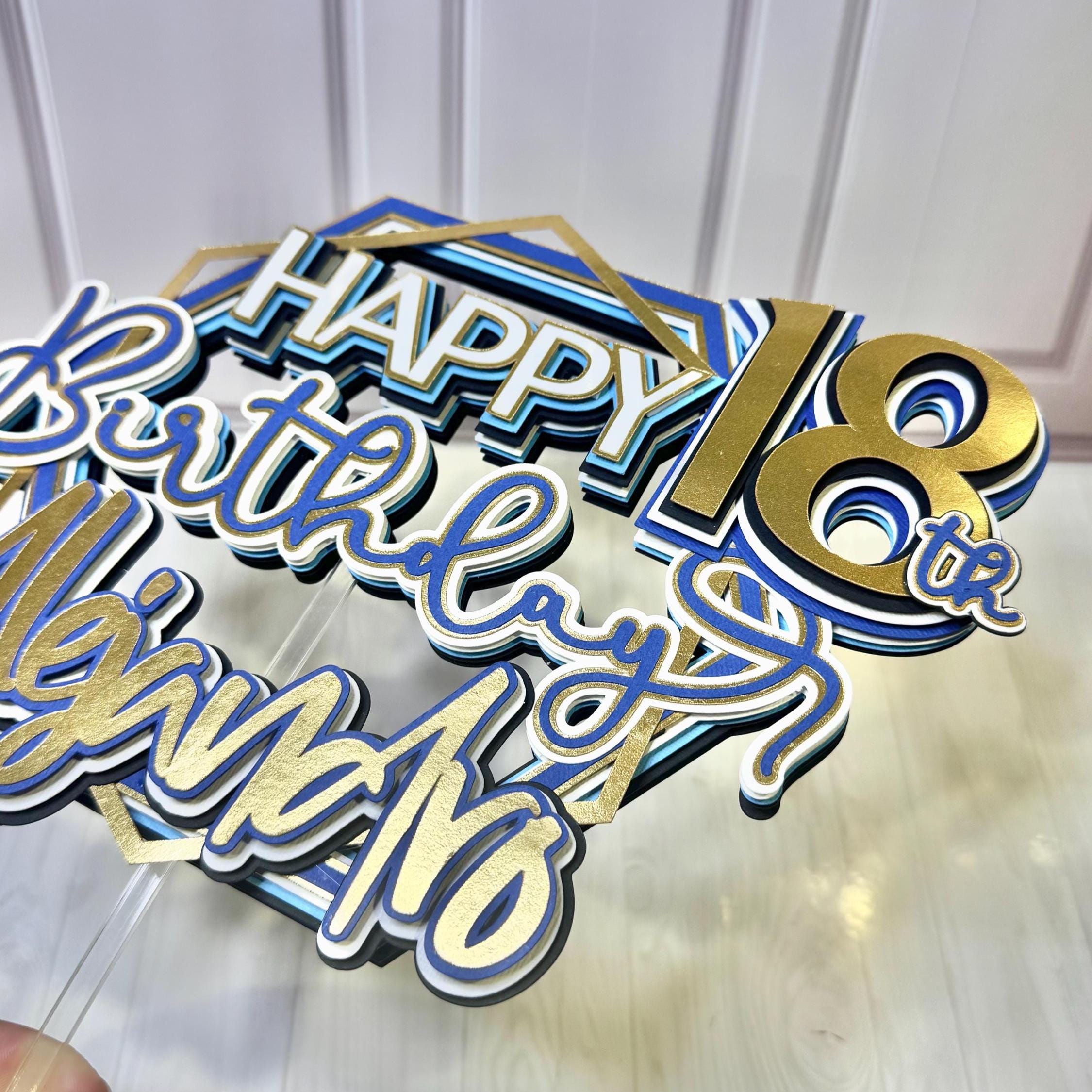Personalized 18th Birthday Cake Topper: Blue & Black Party Decor - Etsy