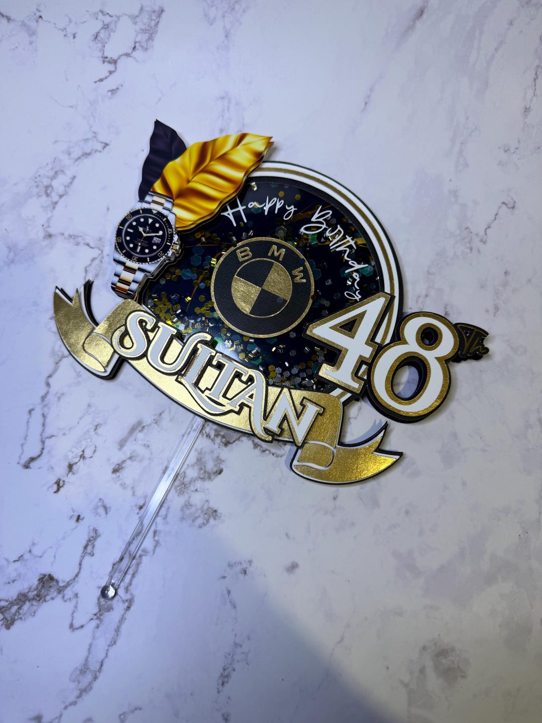 Men's Cake-topper, Car Brand Topper, Dad Birthday Party, Black and Gold ...