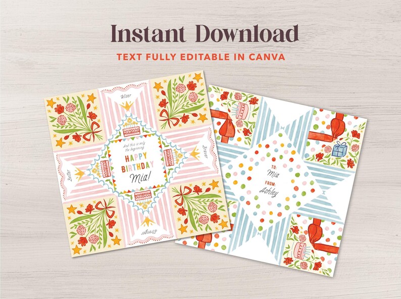 Birthday Victorian Puzzle Purse Template, Interactive Floral Design ...