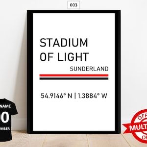 Personalised Sunderland AFC Football Prints Wall Art Poster Set of 3 ...